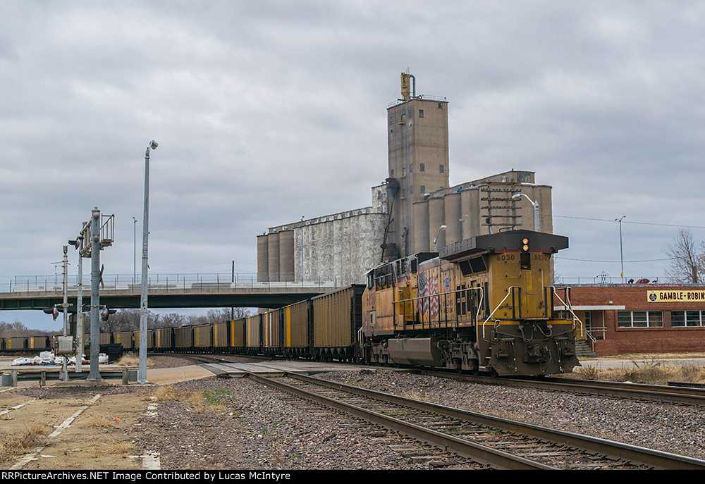 UP 6030 DPU on eastbound UP loaded coal train